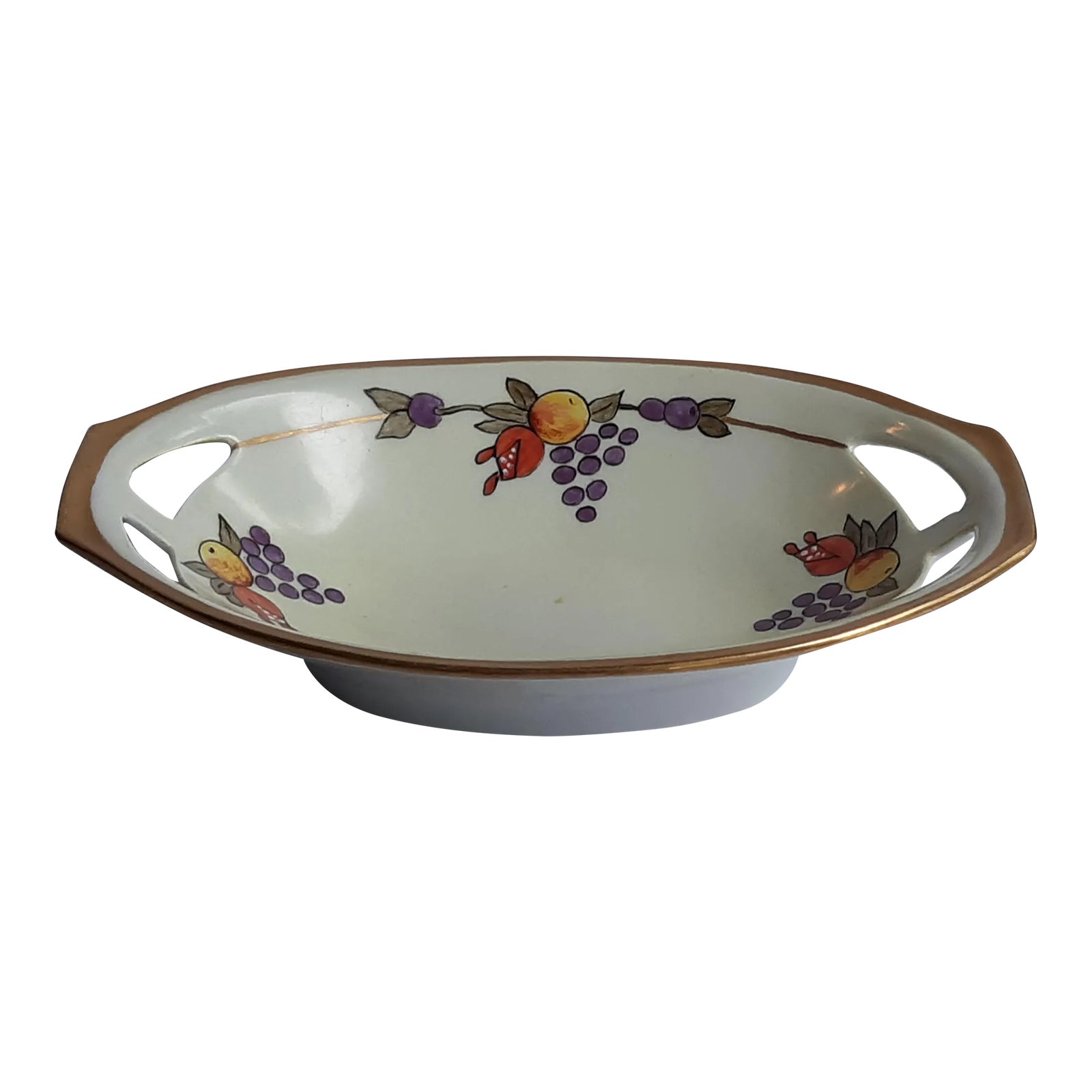 1923 Schonwald Bavarian Hand Painted Small Pierced Handle Dish | Chairish
