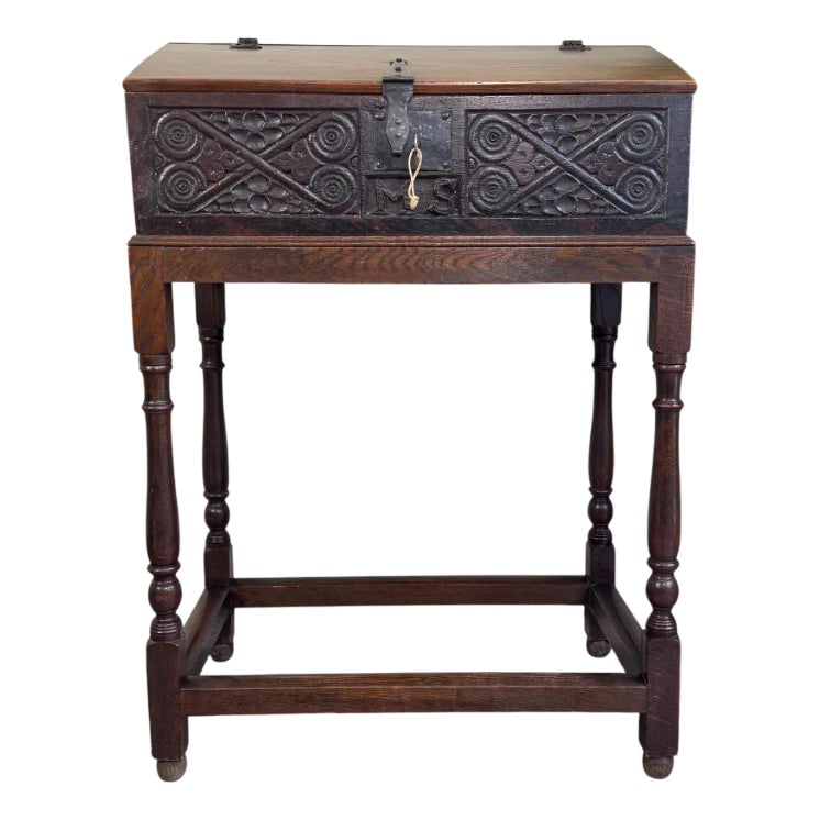 Antique Carved Oak Bible Box on Stand, Early 18th Century | Chairish