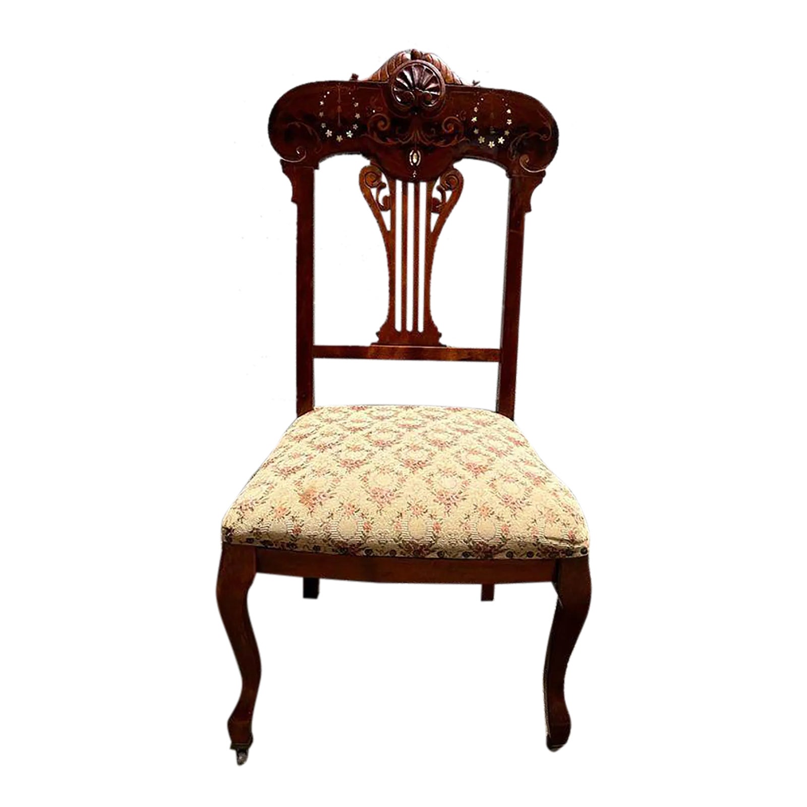 19th Century Mahogany Victorian Side Chair with Inlaid Mother of Pearl ...