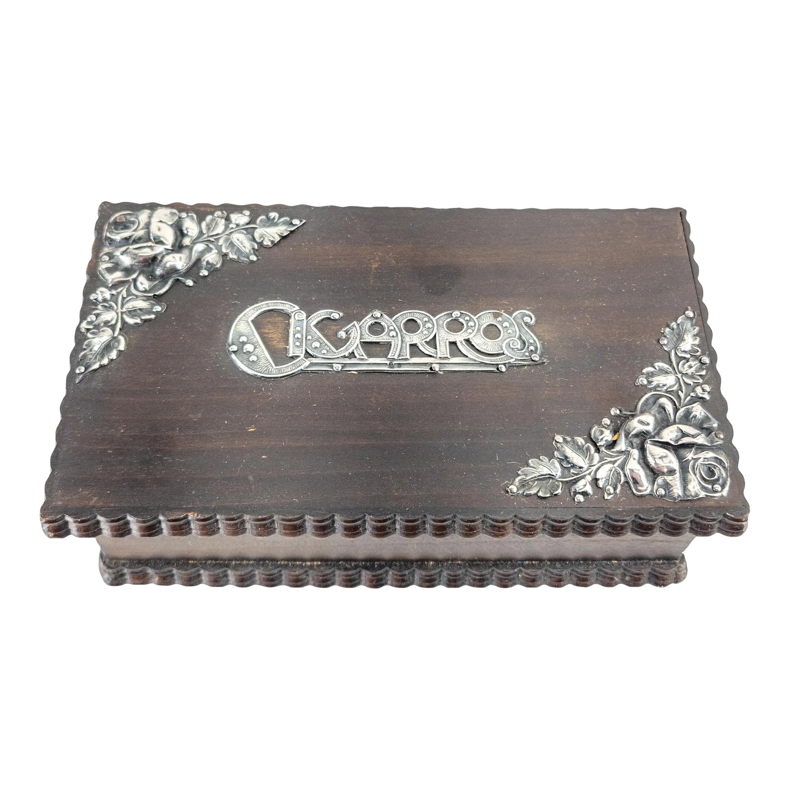 1920's Art Deco Style Silver and Wood Cigarette or Cigar Box ...