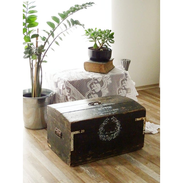 Antique Green Wood Army Chest Trunk, Storage Box | Chairish