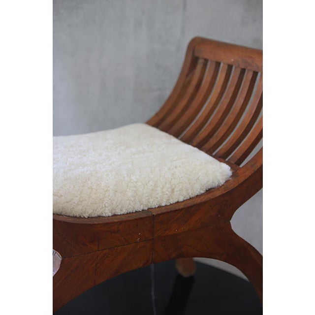 1950's French Shearling Curule Stool | Chairish