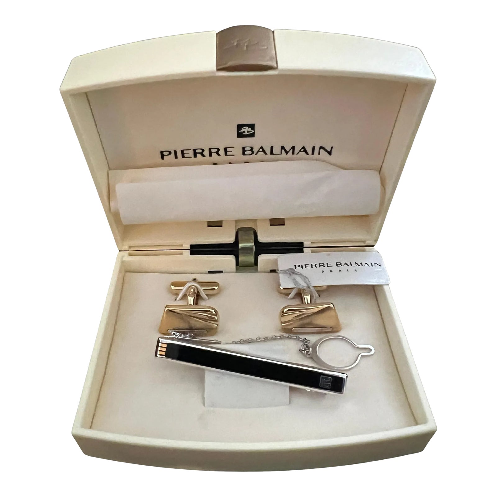 Rare Vintage Balmain 1980s Cufflinks & Tie Bar In Original Case Circa ...