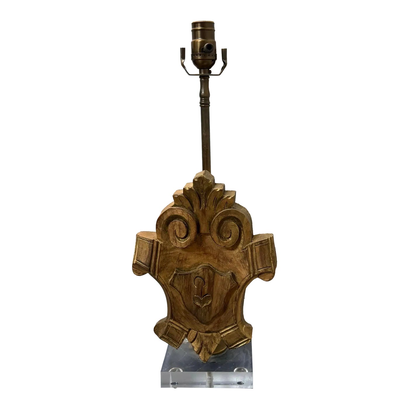 19th-C. Table Lamp W/ Italian Carved Baroque Fragment on a Lucite Base ...