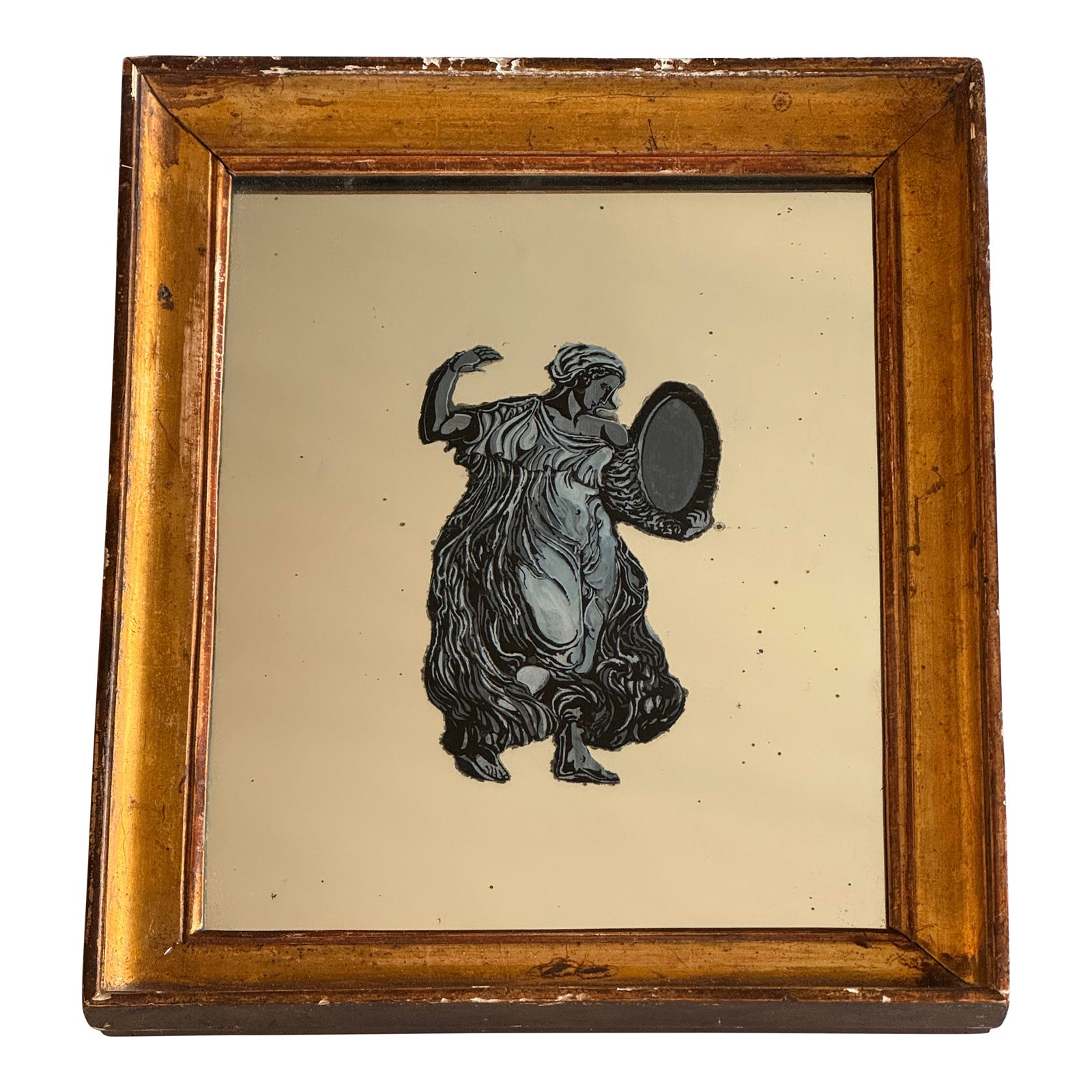 Antique Gilt Mirror With Hand Painted Mythological Goddess | Chairish