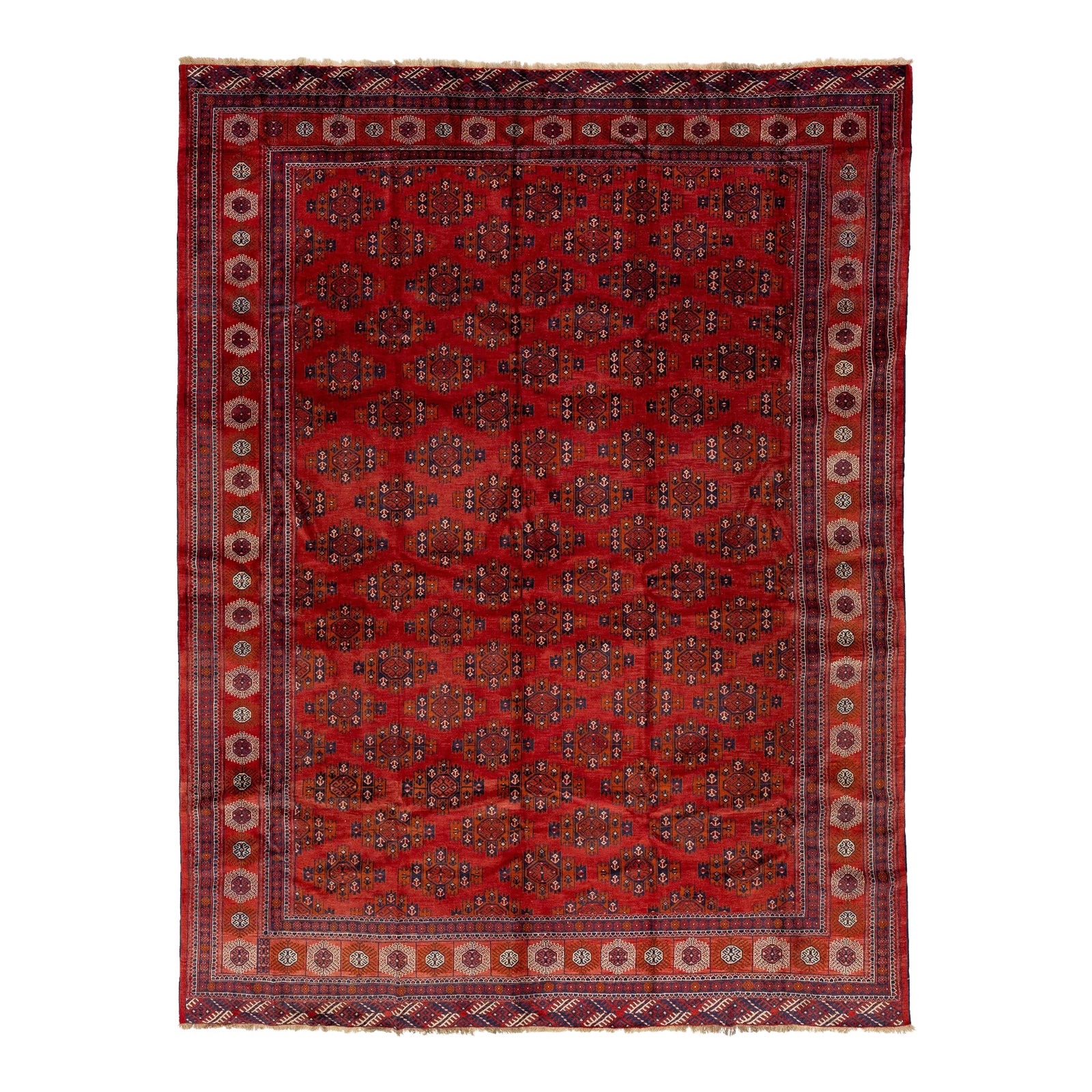 Turkmen Vintage Red Designed Wool Rug in Room Size | Chairish