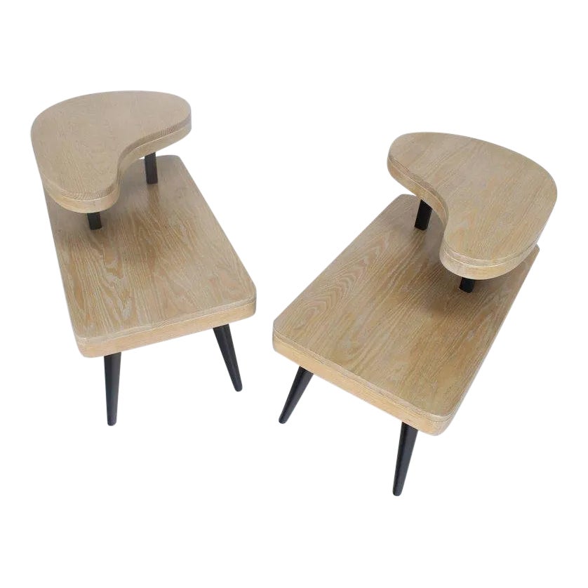 Cerused Oak Two-Tier Mid-Century Modern Organic Two-Tone End Tables ...