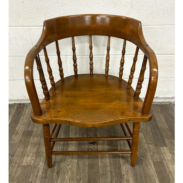 Antique Barrel Back Oak Pub Chair Captain's Chair | Chairish