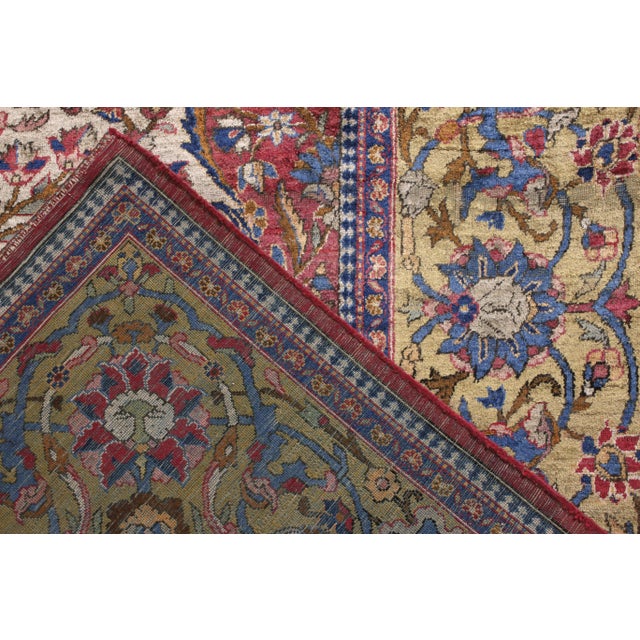Hand-Knotted Antique Persian Kashan Rug in Red and Gold Floral ...