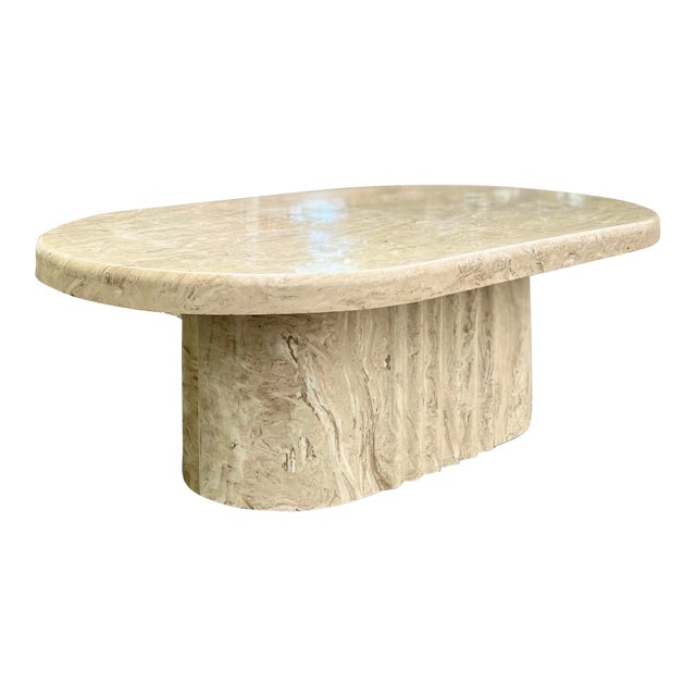 Italian Style Oval Marble Coffee Table With Ripple-Wave Oval Pedestal ...