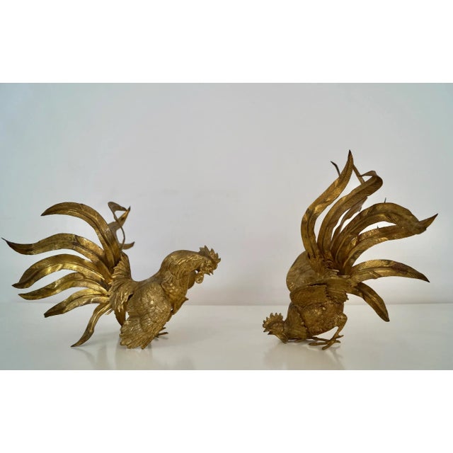 1960's Hollywood Regency Solid Brass Rooster Sculptures - a Pair | Chairish