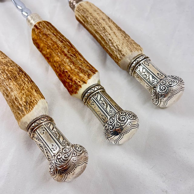 Sheffield English Stag Antler Handled, Sterling Silver Capped Table ...