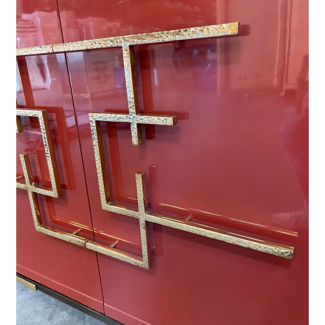 Ribbon Mahogany Frame with Red Lacquer Doors Chinois Sideboard | Chairish