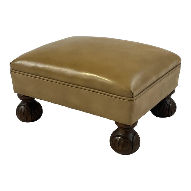 1980s Vintage Americana Boho Chic Vinyl Footstool With Carved Wooden ...