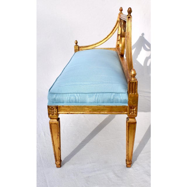 French Style Recamier Bench in French Blue Moire | Chairish
