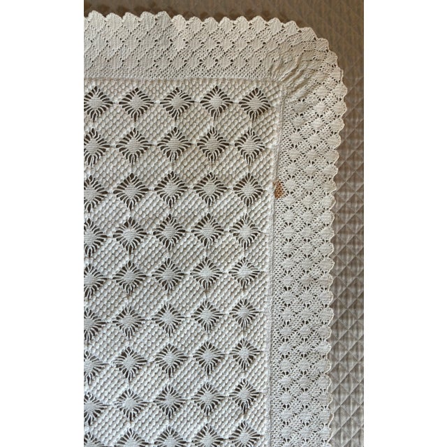 Vintage 30" Sq Hand Made Crocheted Pram Cover With Center Monogram Ca ...