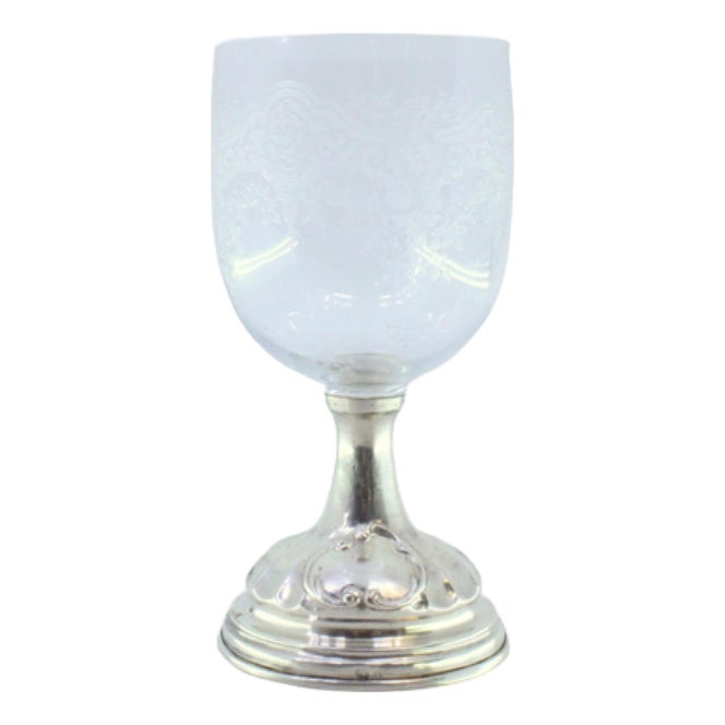 Acid Etched Glass Cup with Gummed Silver Base | Chairish