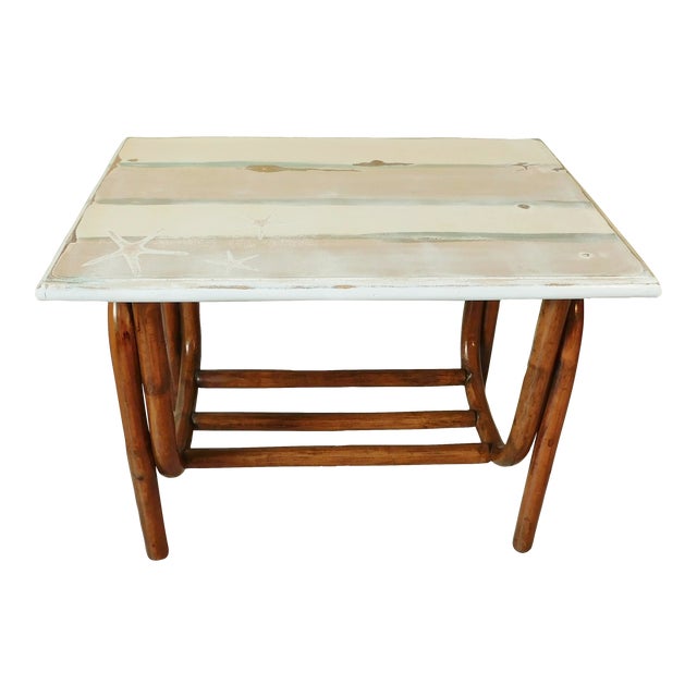 Late 20th Century Vintage Coastal Nautical Natural Rattan Seashell Side ...