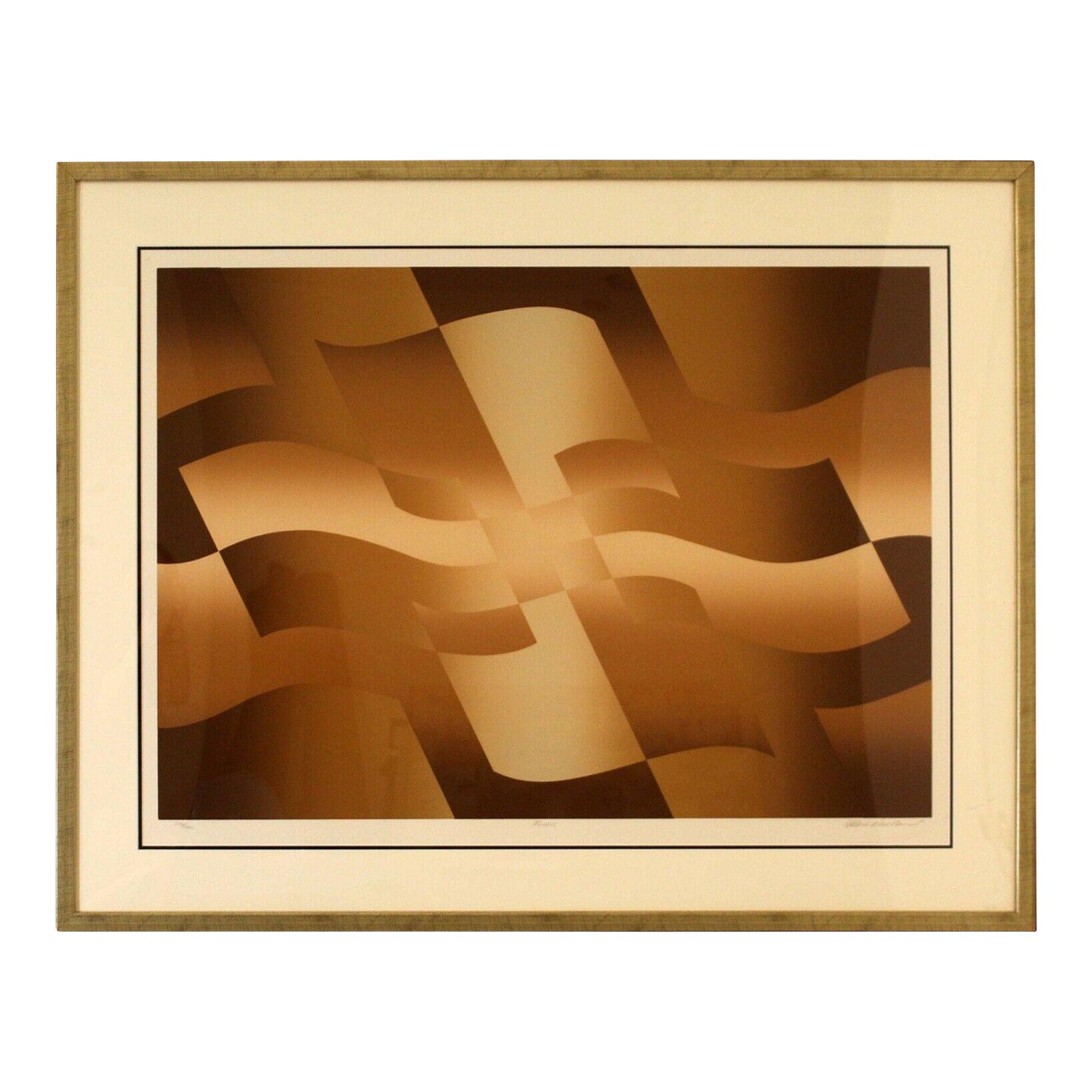Mark Rowland Brown Op Art "Flags" Signed Lithograph Framed | Chairish