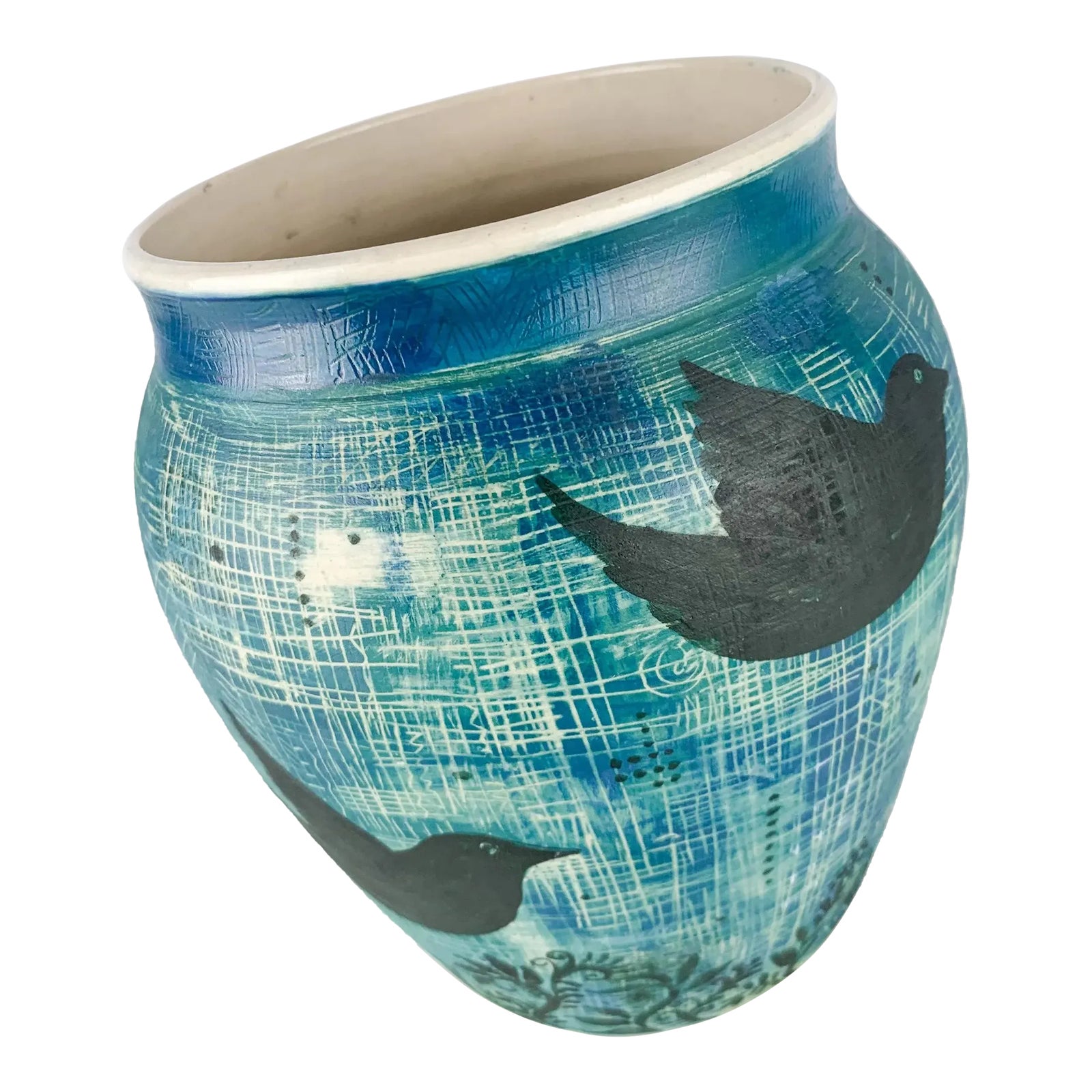 1990s Randi Kish Art Blue Textural Pottery Studio Sculpture Vase with ...