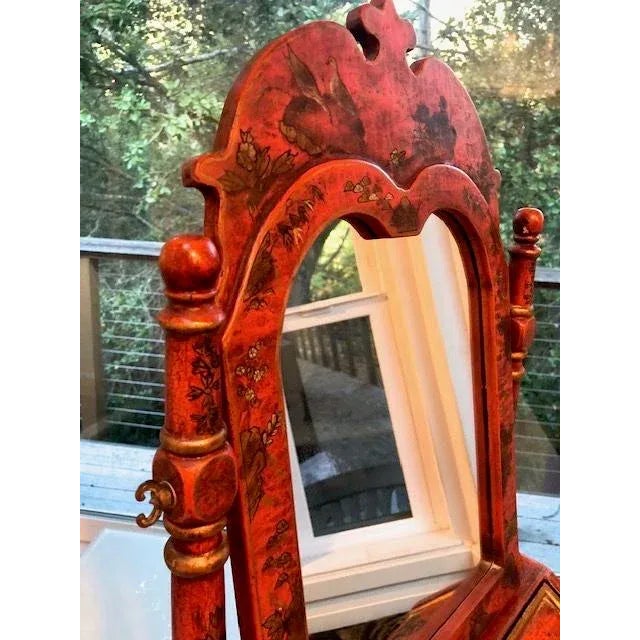 English Chinoiserie Dressing Table Mirror Slant Top Front | Chairish