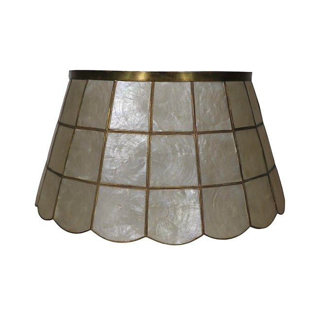 Vintage Leaded Capiz Shell Lamp Shade With Scalloped Edge and Brass ...
