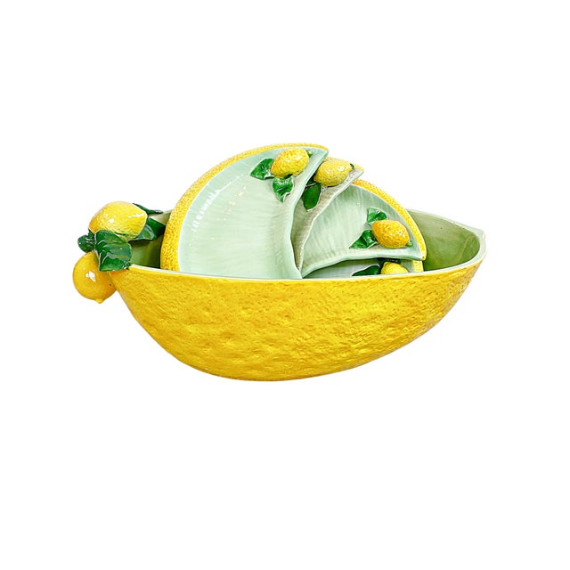 1970s Italian Majolica Lemon Plates & Bowl Set- 5 Pieces | Chairish