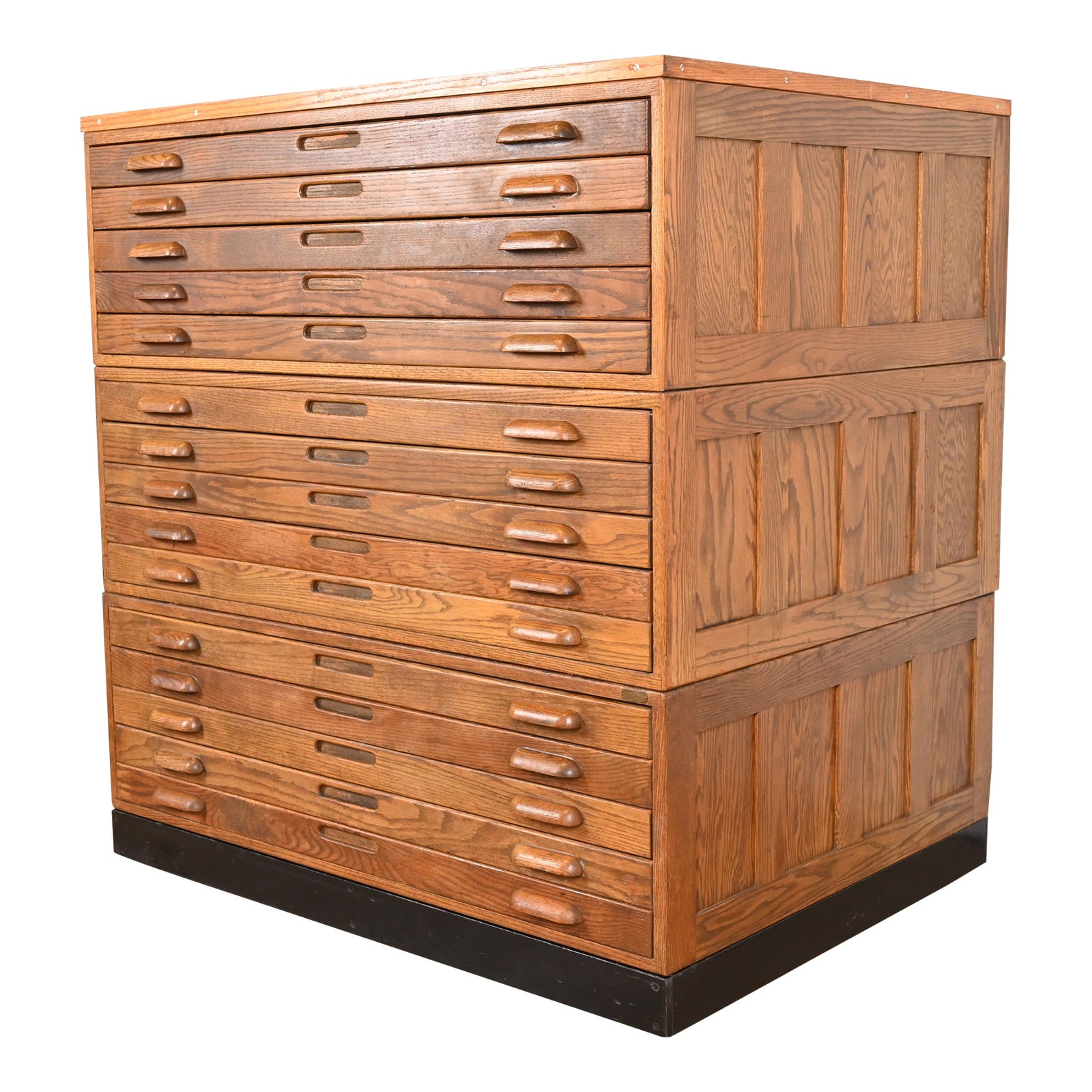 Vintage Arts & Crafts Oak 15-Drawer Architect's Blueprint Flat File ...