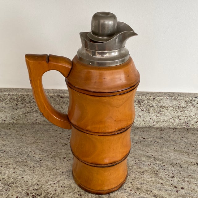 Mid 20th Century Faux Bamboo Aldo Tura Wood Flask | Chairish