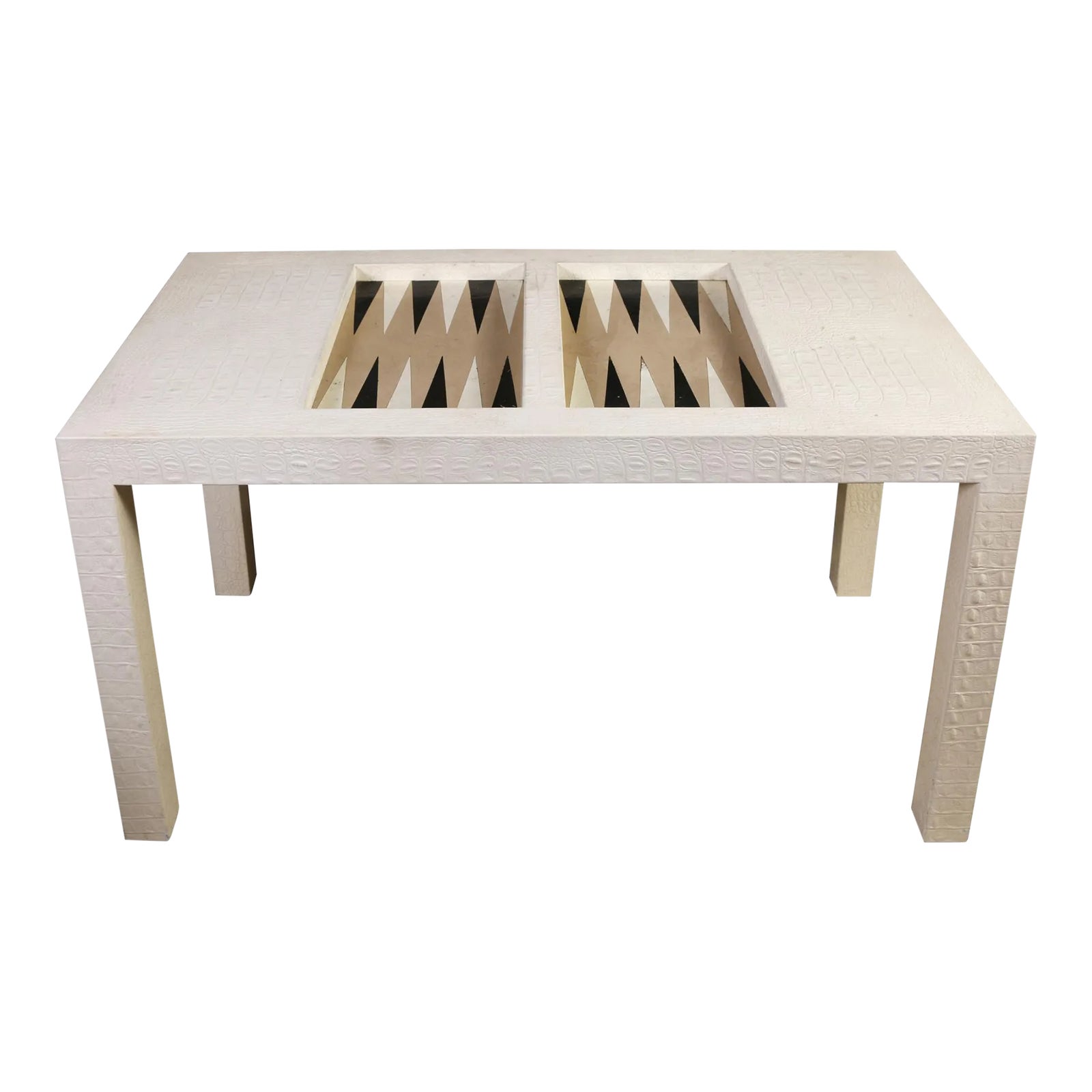 White Faux Alligator Skin Backgammon Table | Chairish
