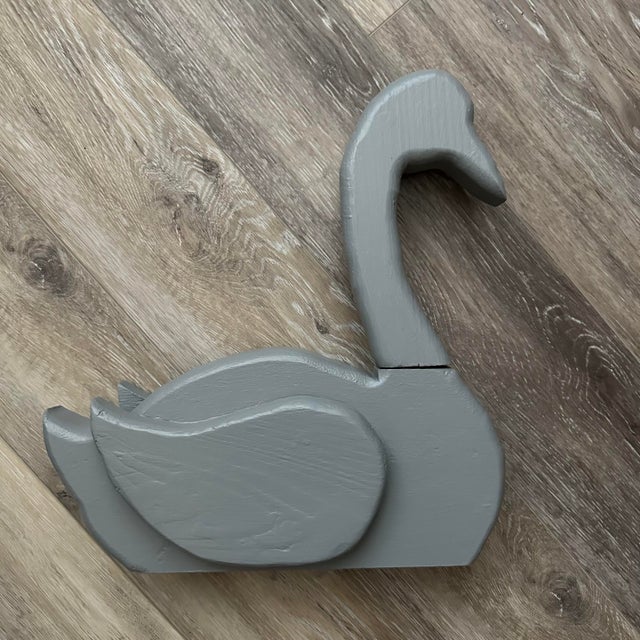 Vintage 1900s Hand Made & Painted Gray Wood Swan | Chairish