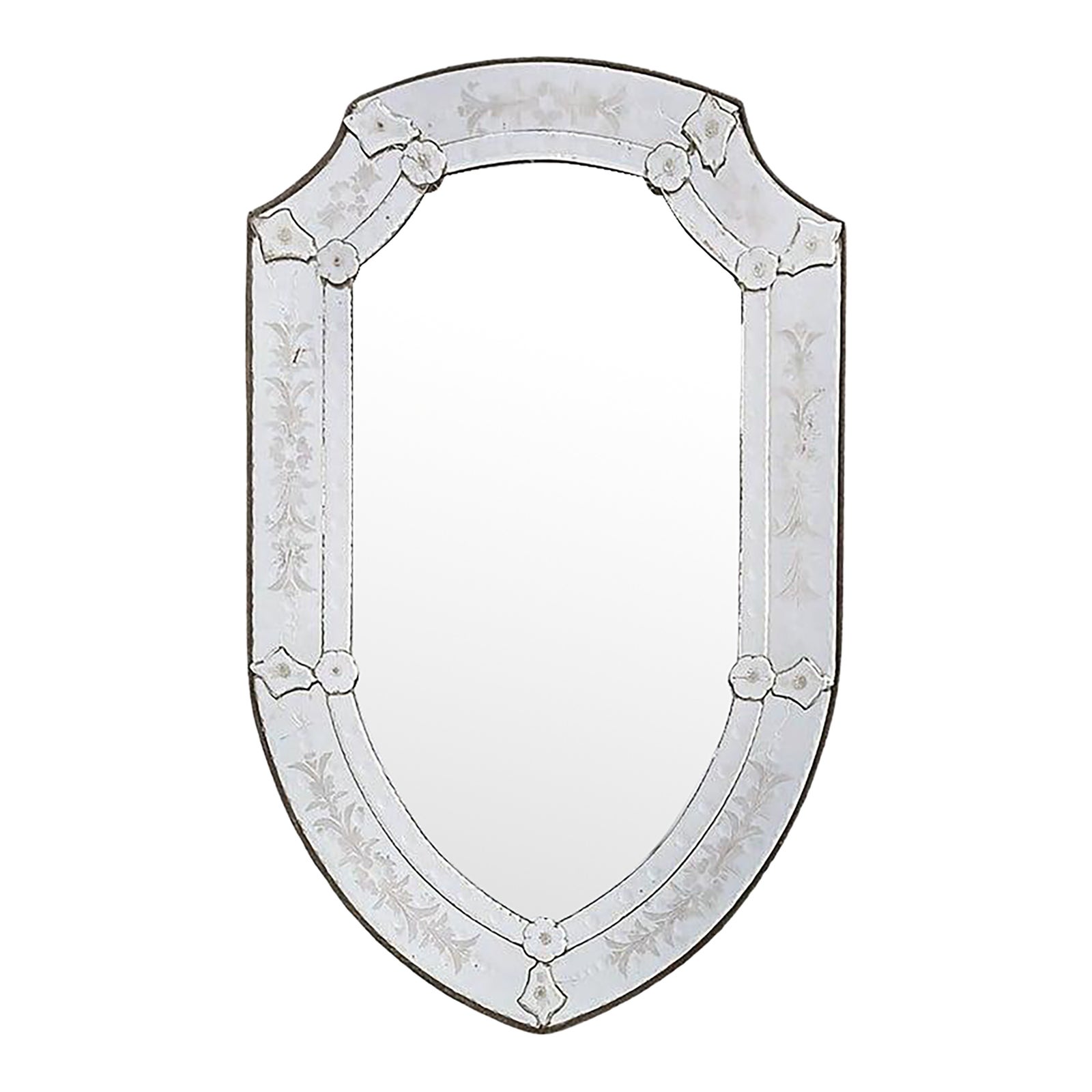 Mid 20th Century Venetian Wheel Cut "Shield" Form Wall Mirror Backed in ...