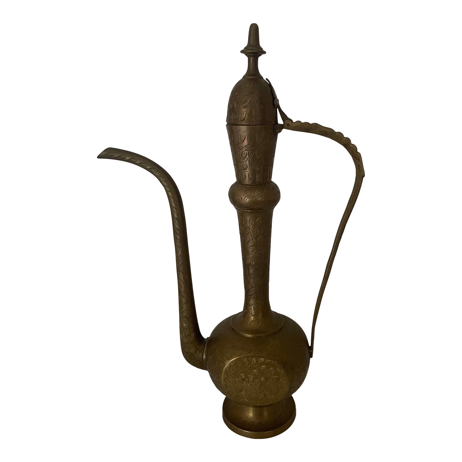 Vintage Ewer Aftaba Engraved Brass Surahi Dallah Tea Pot | Chairish