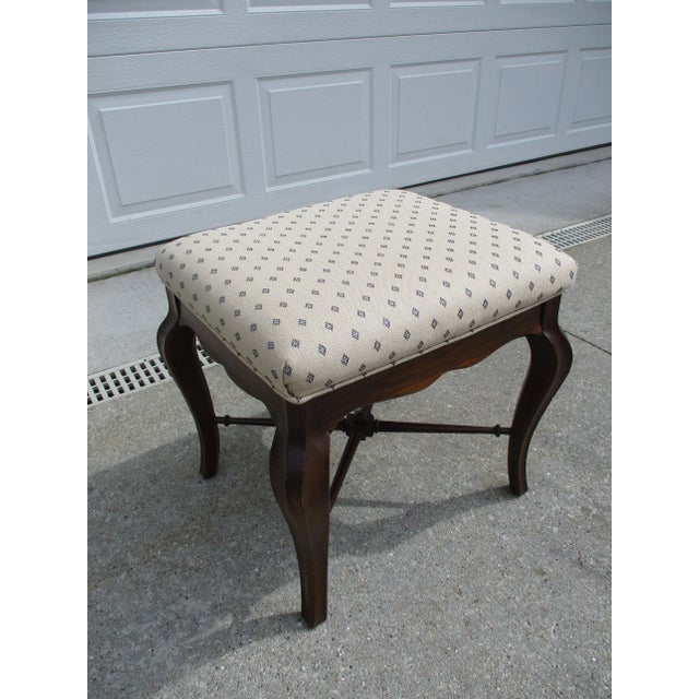 Tan Upholstered Low Stool With Carved Apron | Chairish