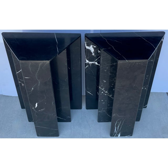 Pair of Geometric Black Marble Dining/Console Table Bases From 80's ...