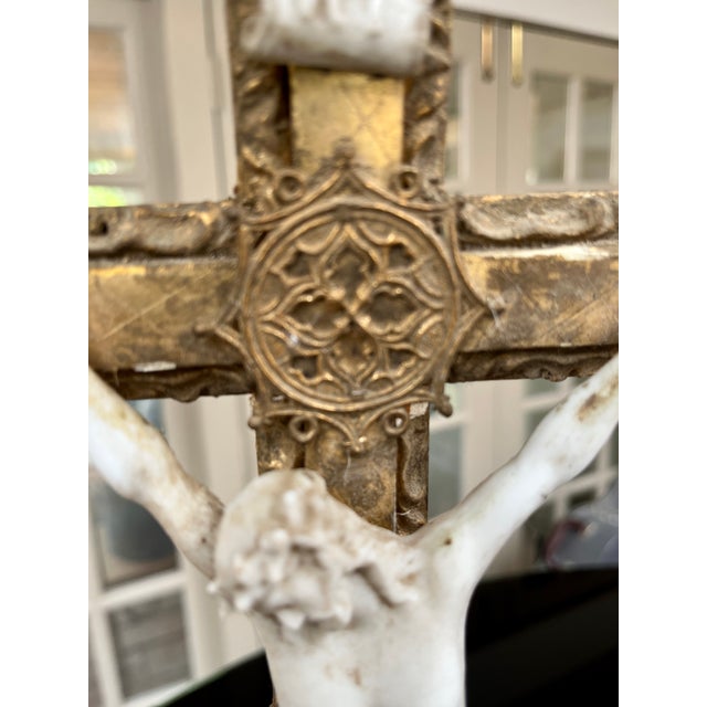 Early 20th Century Antique German Folk Art Carved Cross With Porcelain ...