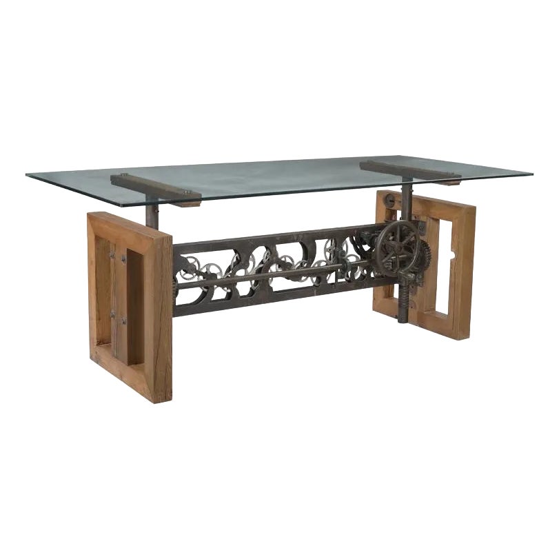Beal Reclaimed Wood & Glass Industrial Dining Table | Chairish