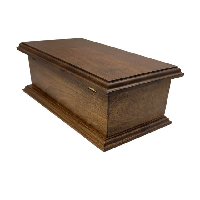 Mid Century Hardwood Jewelry Tabletop Box Brass Hardware Hinged Lid ...