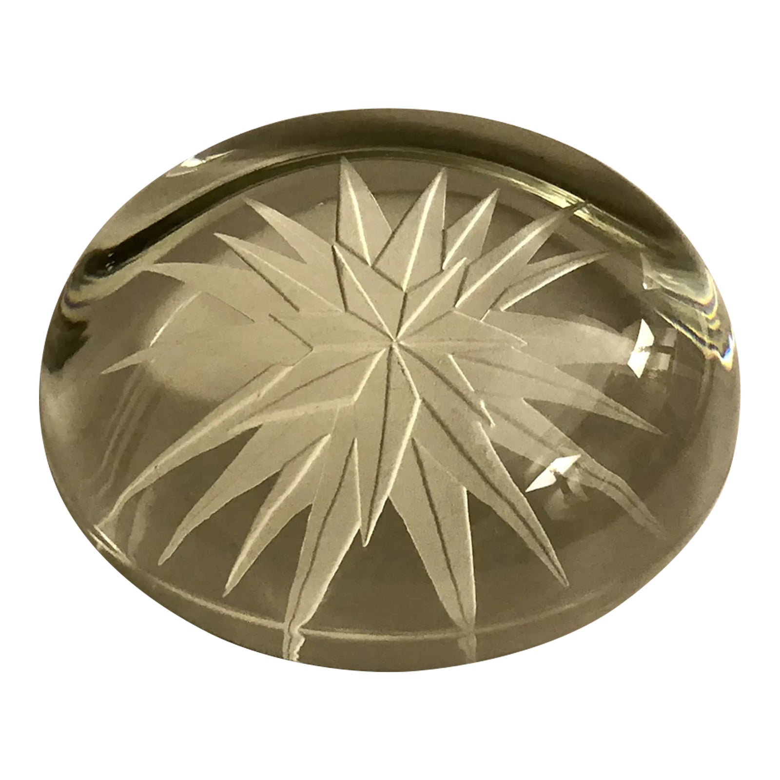 Vintage Etched Double Star Glass Paper Weight | Chairish