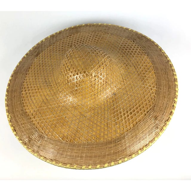 Vintage Bamboo Rattan Woven Farmer Hat Wall Art | Chairish