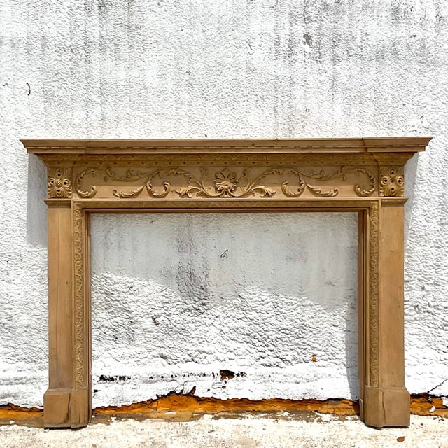 Vintage Boho Carved Pine Fireplace Mantle | Chairish