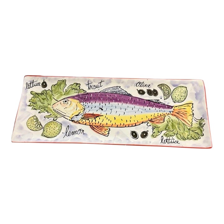 1990s Antica Fornace Italy Large Fish Platter 24in Hand Painted | Chairish