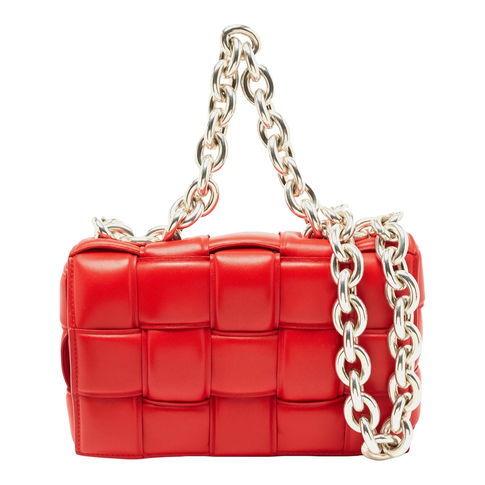 Bottega Veneta Red Padded Leather Chain Cassette Shoulder Bag | Chairish