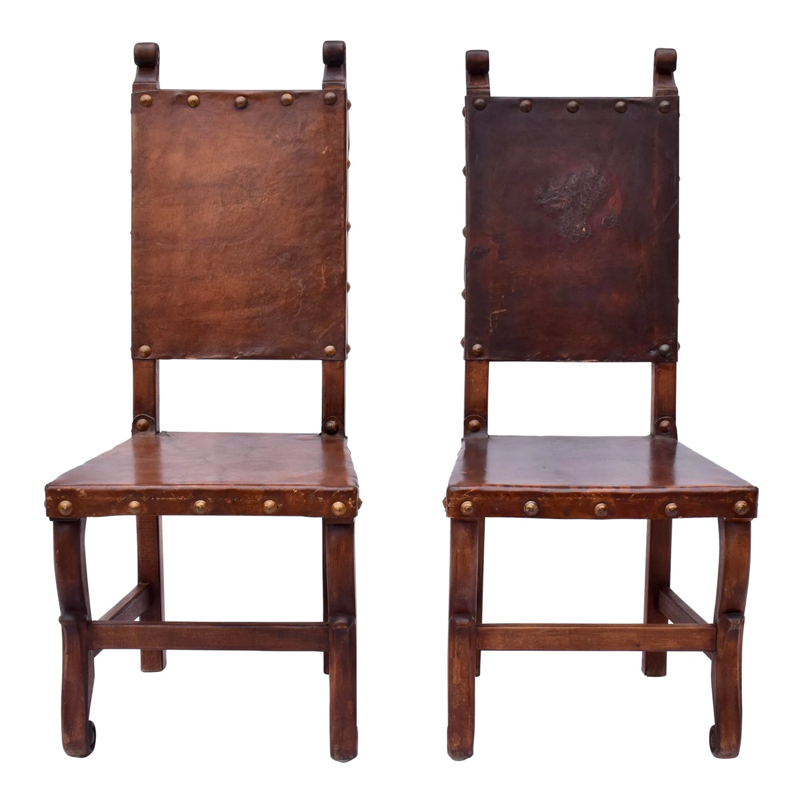 Spanish Colonial Leather Dining Chairs, Pair | Chairish