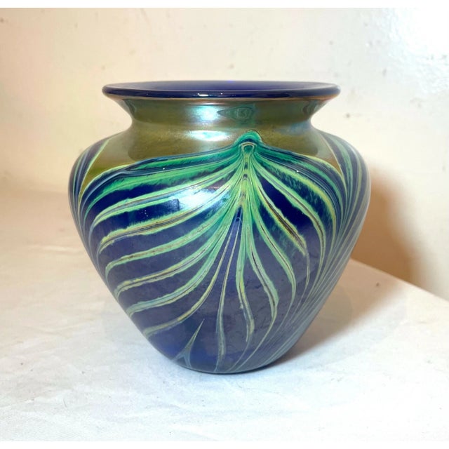 Vintage Hand Blown Fellerman 86 Pulled Feather Signed Blue Studio Glass ...