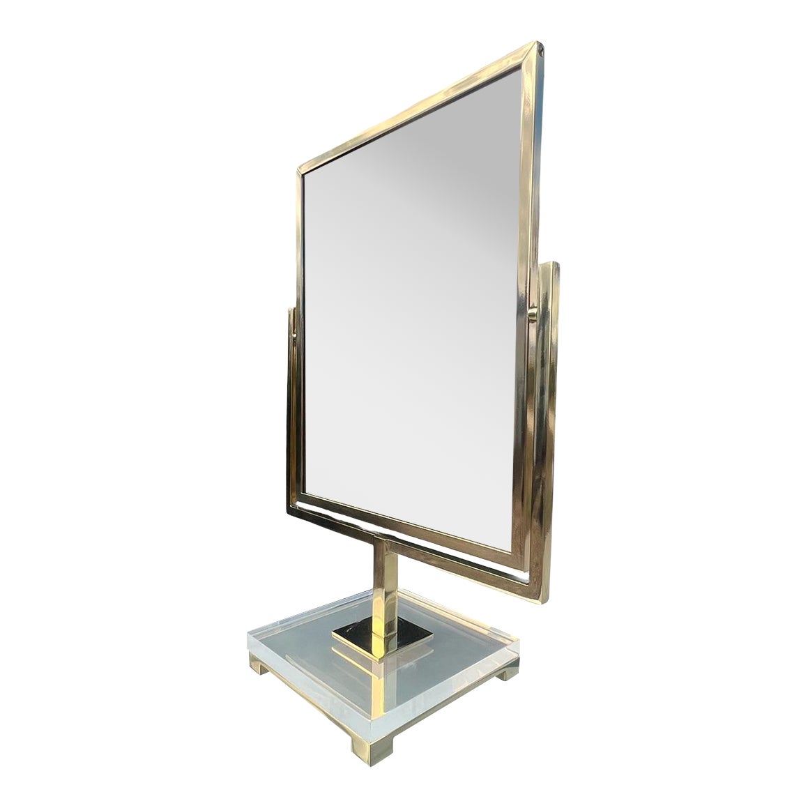 Vintage Mid Century Modern Lucite Solid Brass Table Top Swivel Mirror ...
