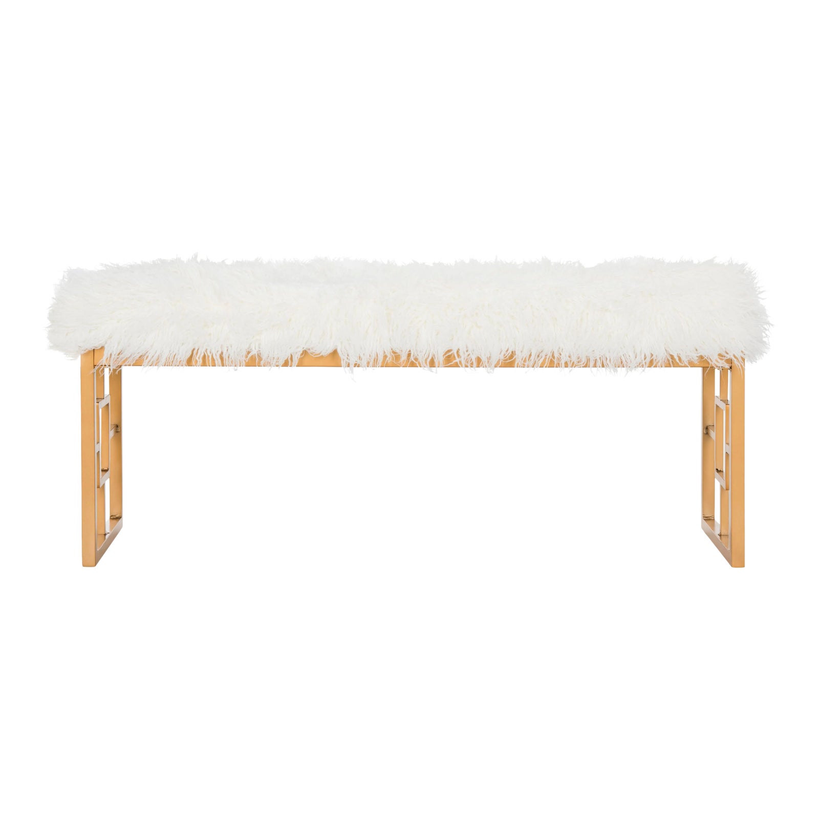 Faux Sheepskin Bench in White | Chairish