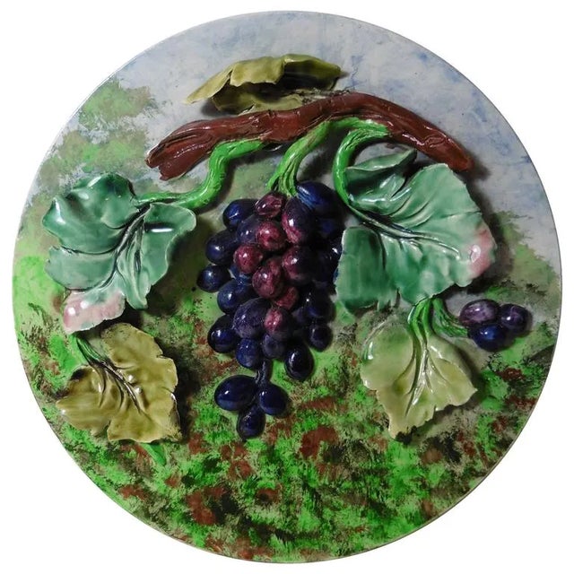19th Century Antique Majolica Grapes Decorative Plate | Chairish