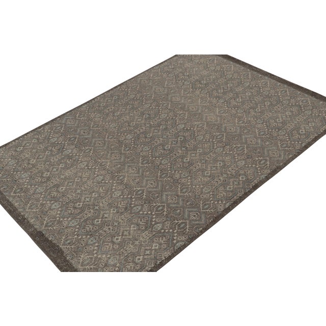 Rug & Kilim’s Distressed Tribal Style Rug in Gray and Blue Geometric ...