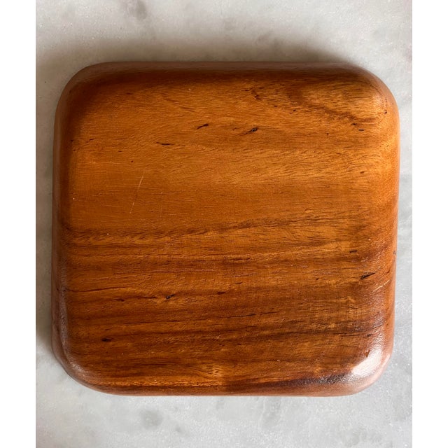 Set of 7 Vintage Square Monkeypod Wood Plates | Chairish